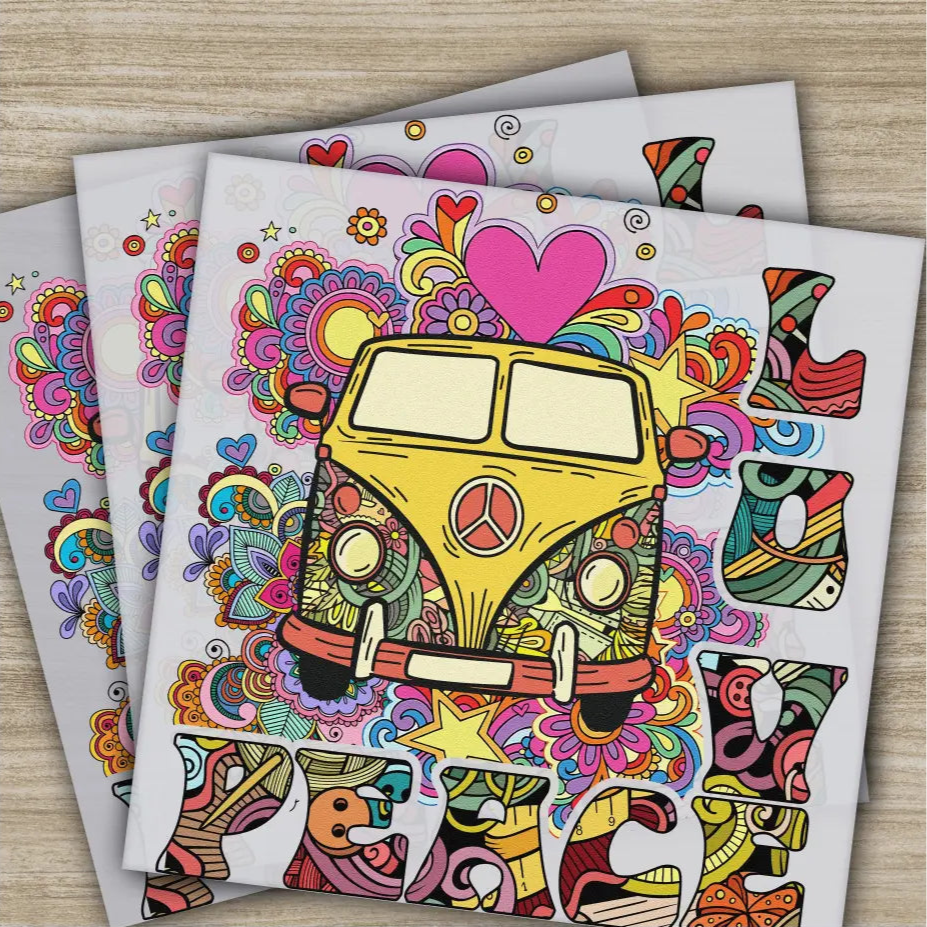 Peace Love, Colorful, Ready to Press, Personalized DTF Transfers, Heat ...